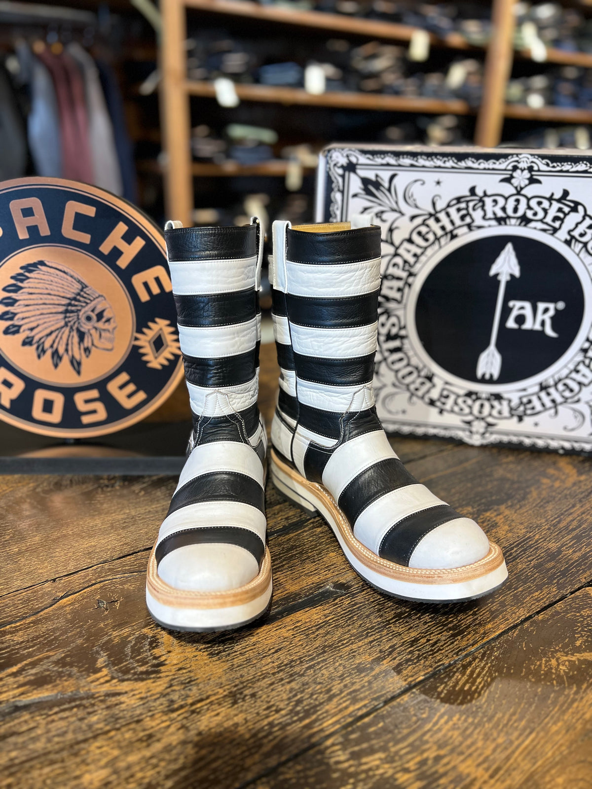 Apache Rose Outlaw Boot in Black and White Stripes– APACHE ROSE